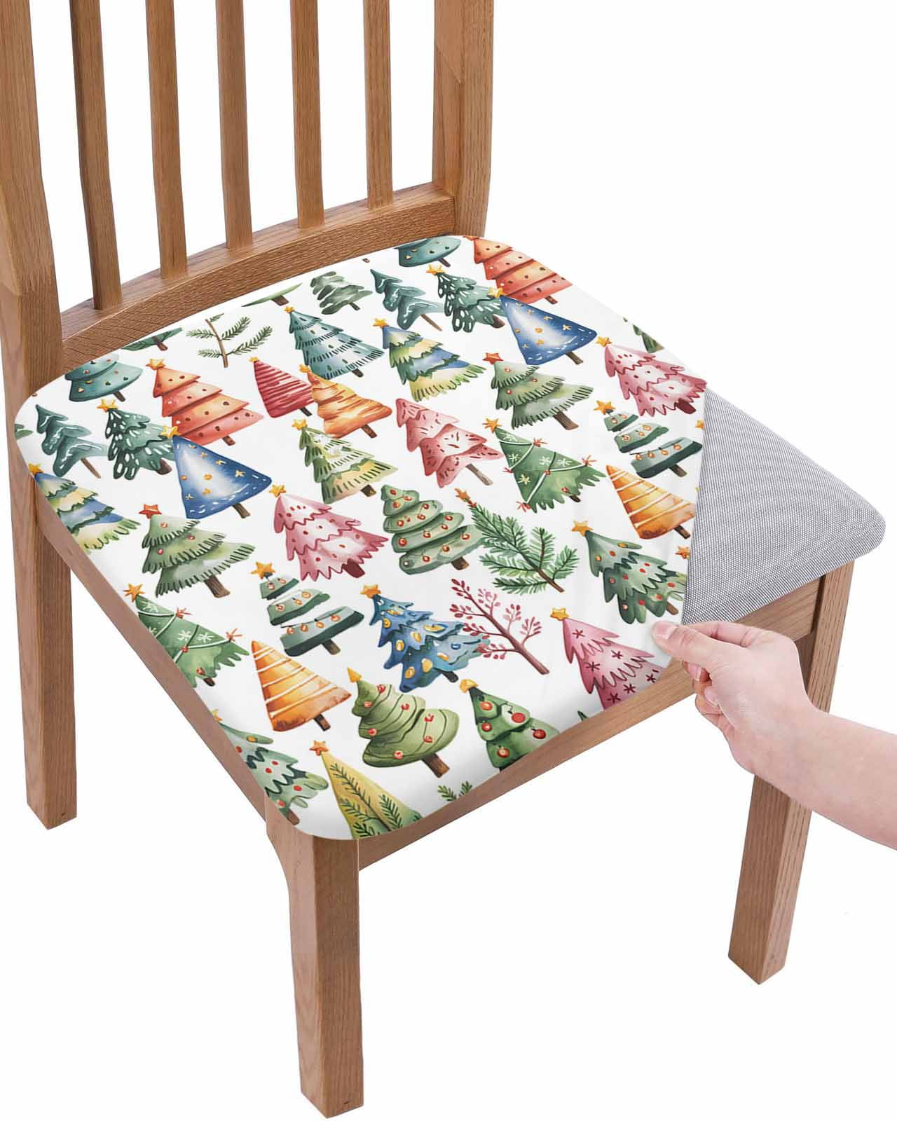 Christmas Trees Chair Seat Covers for Dining Room Stretch Chair Seat ...