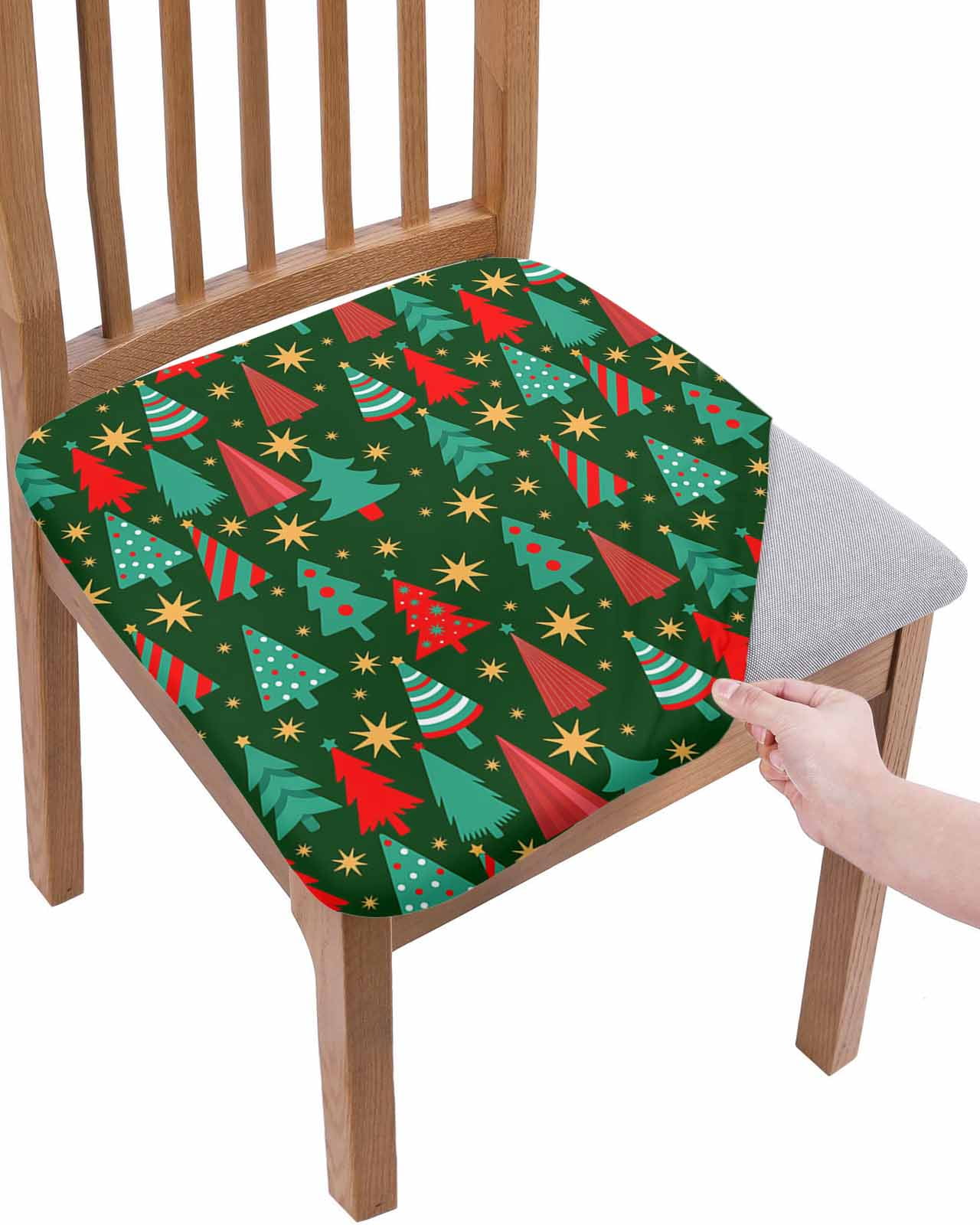 Christmas Trees Chair Seat Covers for Dining Room Stretch Chair Seat ...