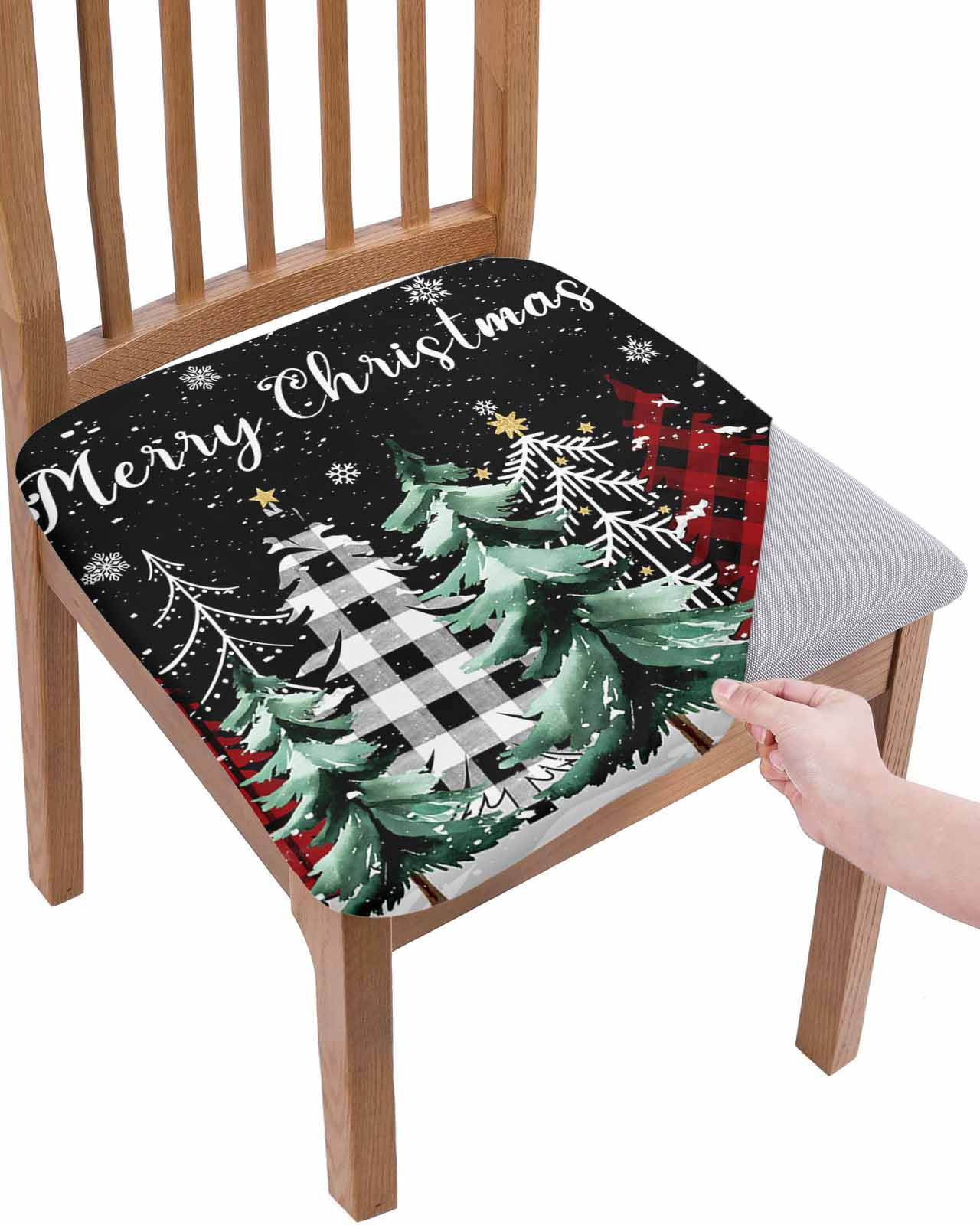 Christmas Trees Chair Seat Covers for Dining Room Stretch Chair Seat ...