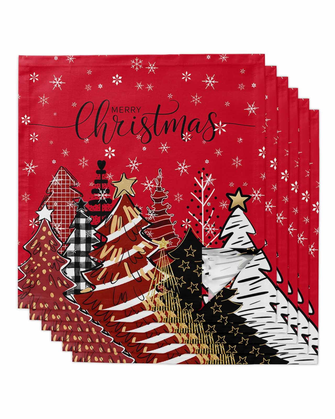 Christmas Trees Cloth Napkins Set of 6 Reusable Dinner Napkins, Red ...