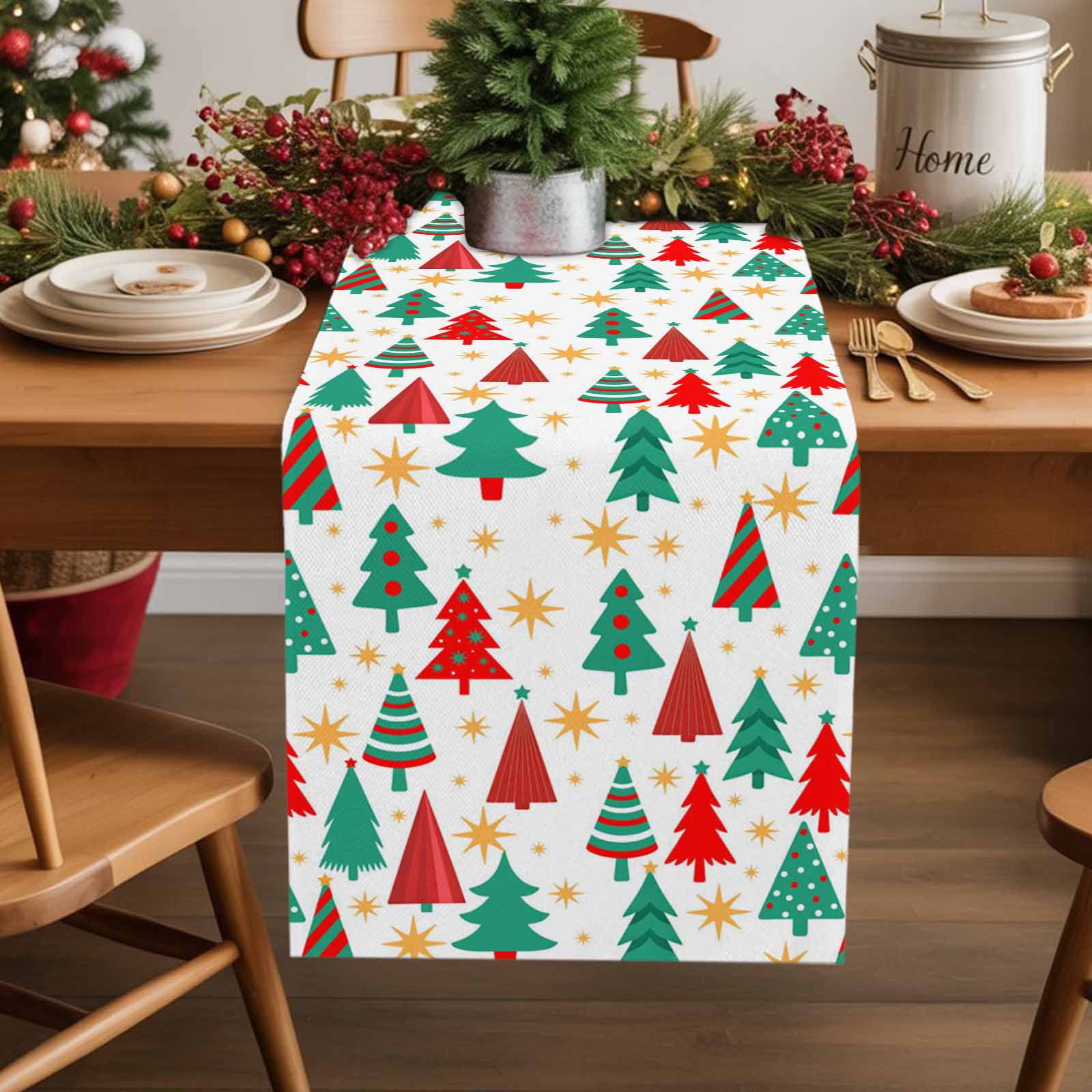 Christmas Trees Cotton Linen Table Runner 13 x 90 inch Red Green Xmas ...