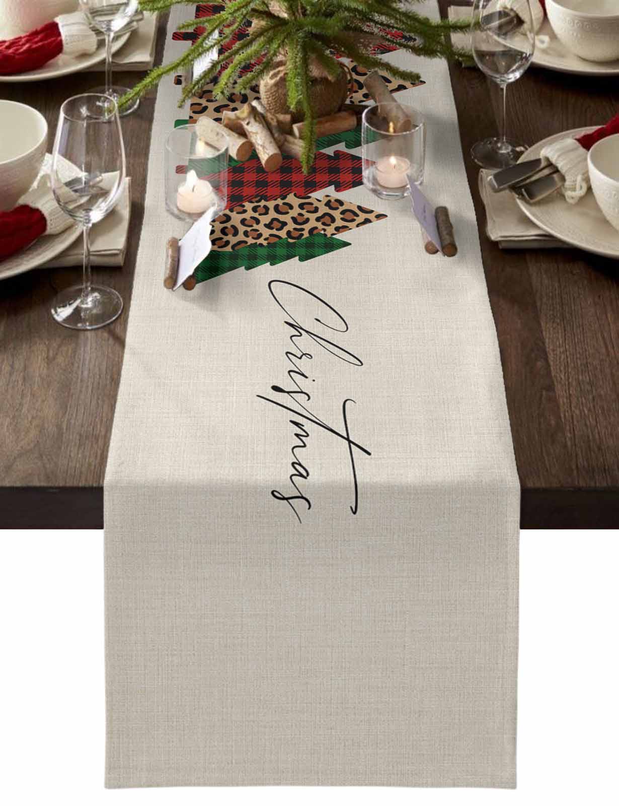 Christmas Trees Cotton Linen Table Runner for Dining Kitchen, Xmas ...