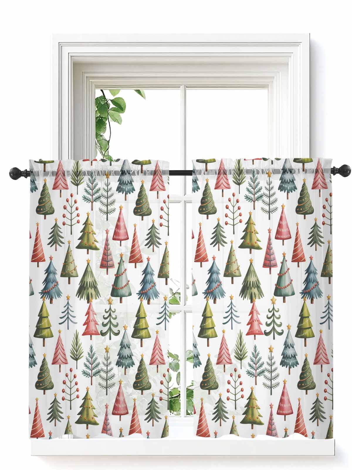 Christmas Trees Curtains 45 Inch Length, Sheer Curtains for Bedroom ...