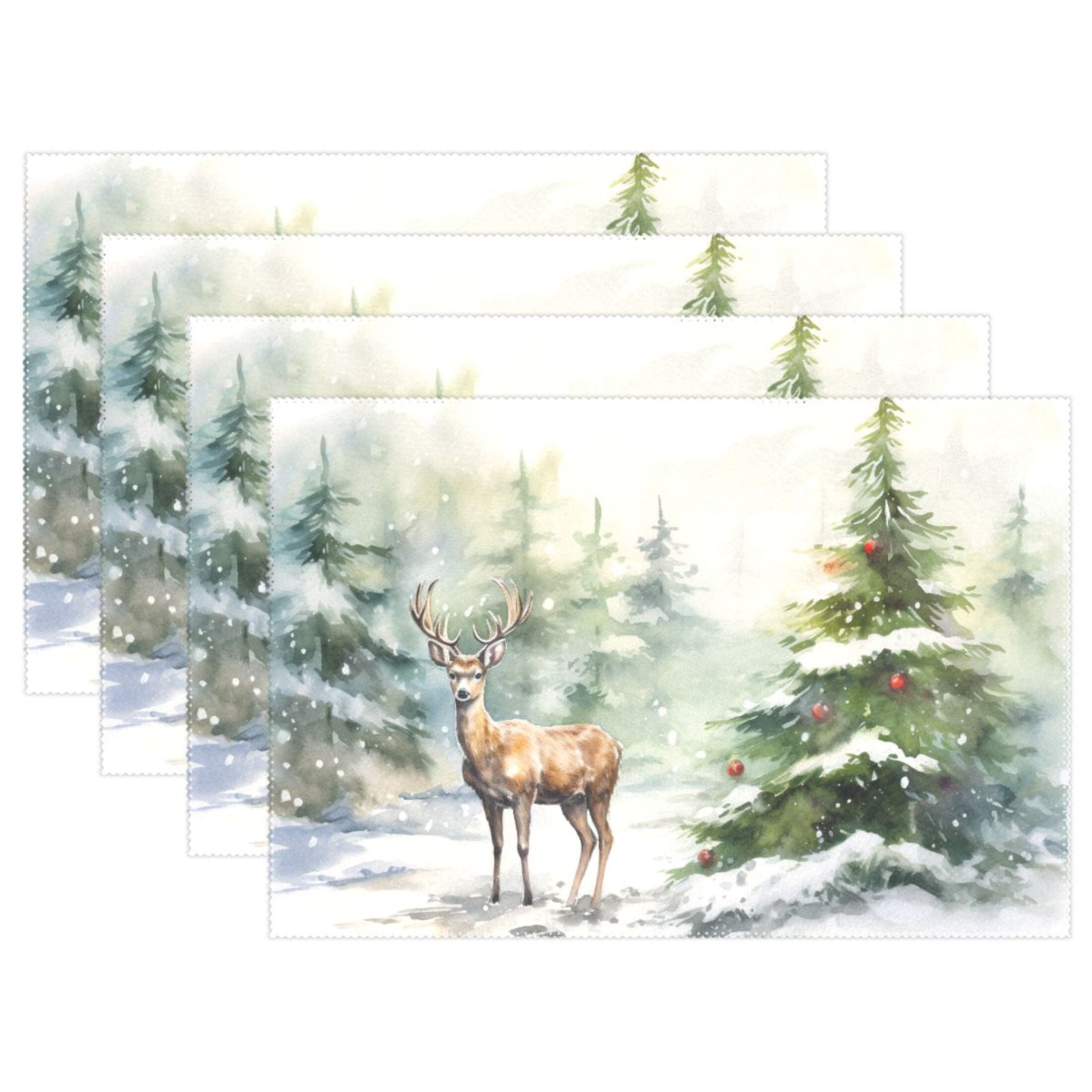 Christmas Trees Deer Snow 12×18 inch Placemats Heat Resistant Washable ...