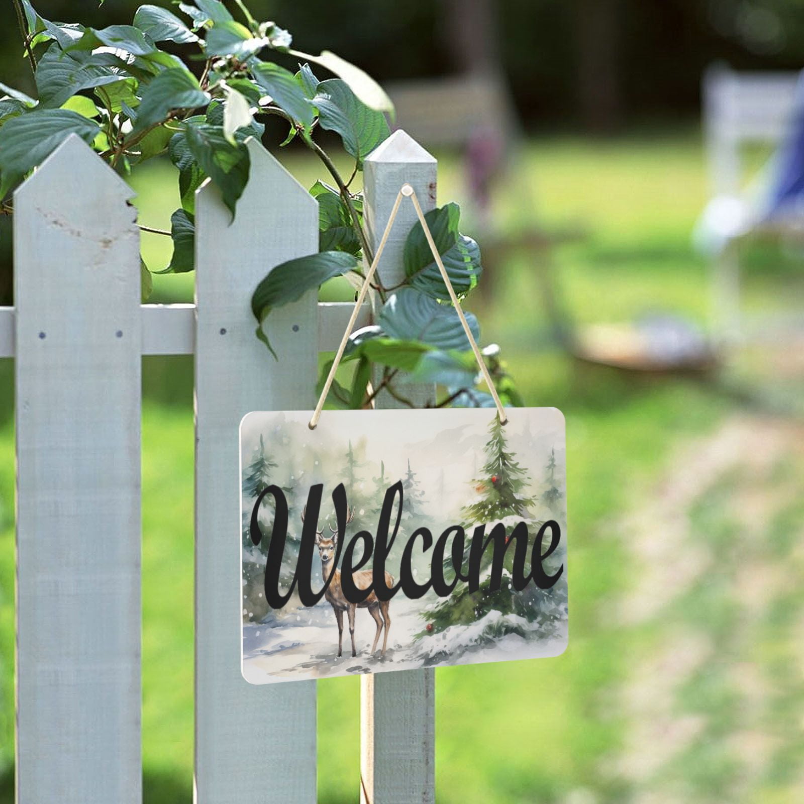 Christmas Trees Deer Snow Welcome Sign for Front Door Porch Wreath Door ...