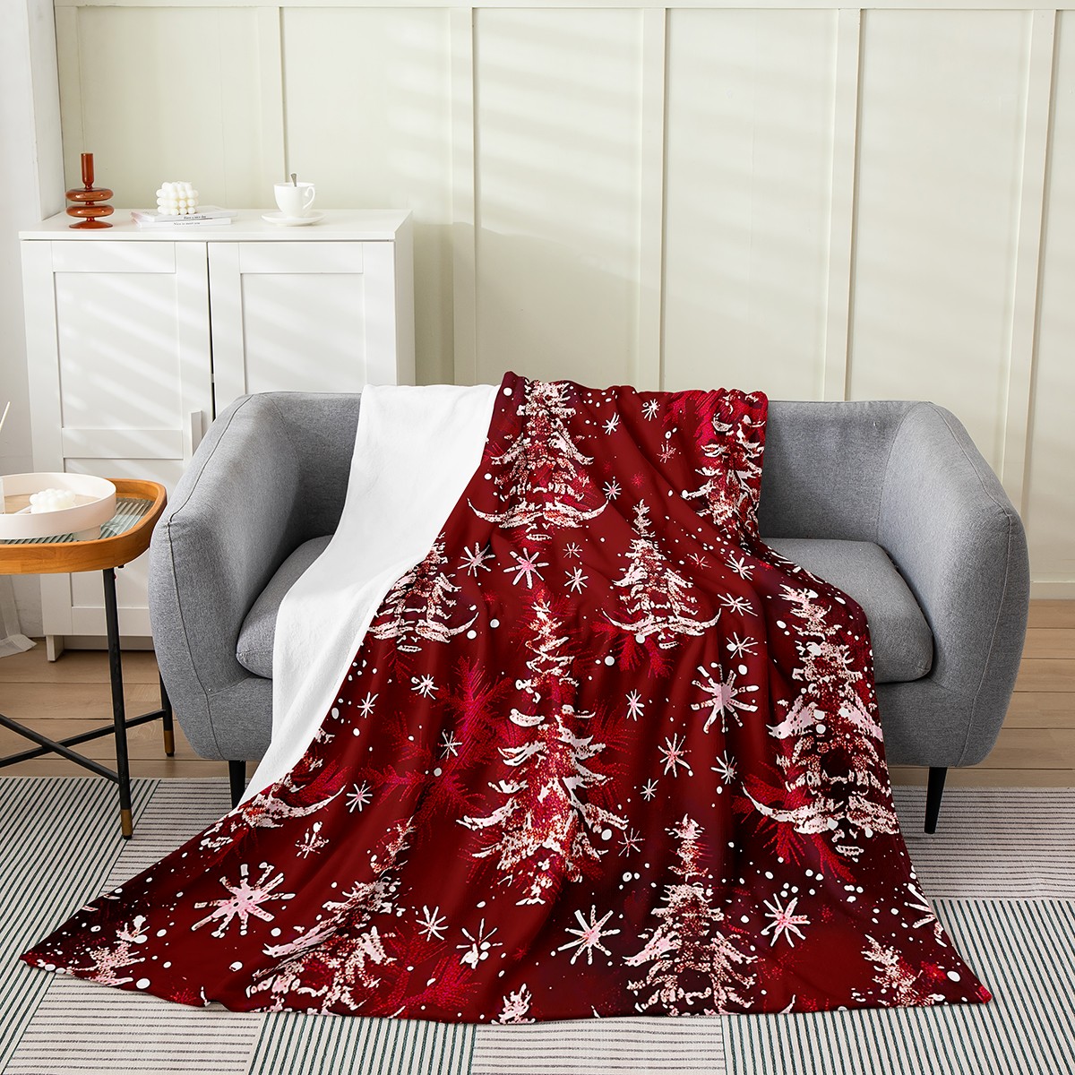 Christmas Trees Fleece Blanket,Christmas Stars Glitter Watercolor Red ...