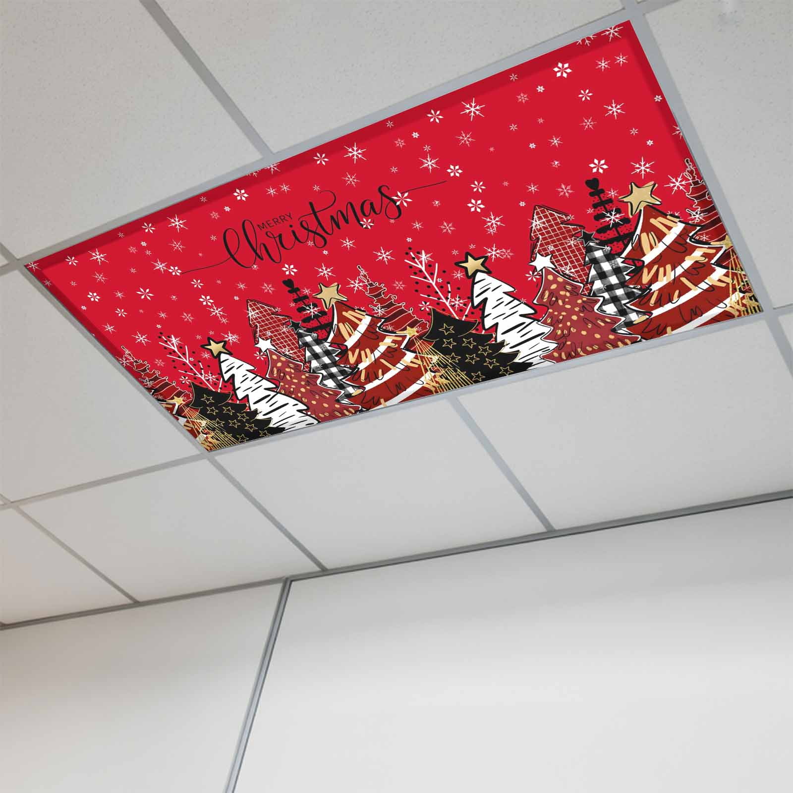 Christmas Trees Fluorescent Light Covers, Red Xmas Pine Tree Snowflake ...