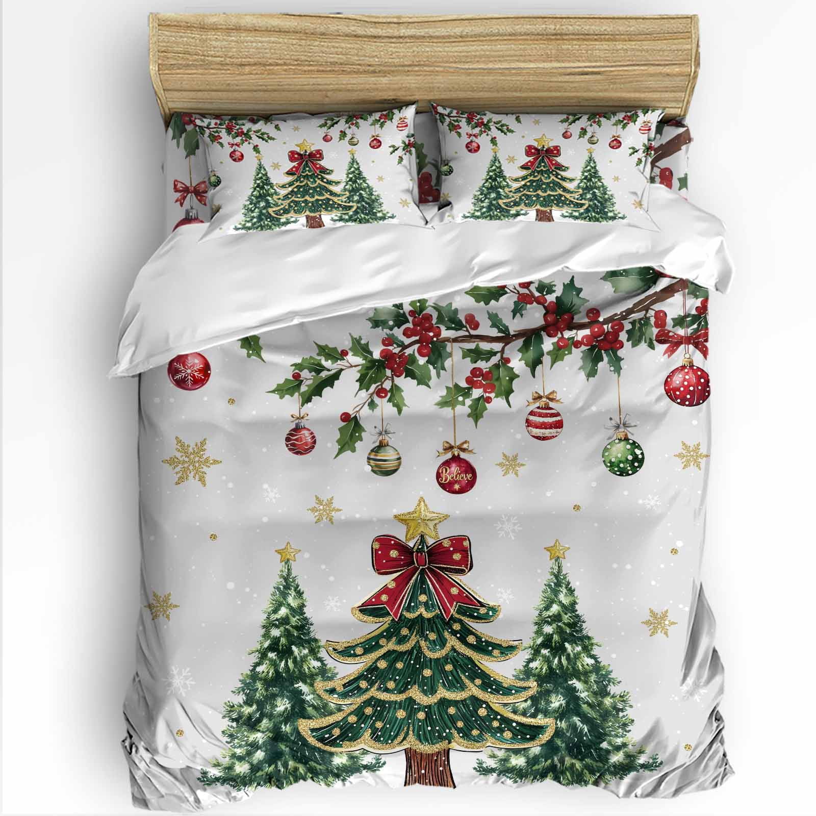 Christmas Trees Full Size Comforter Set, Trees Balls Berry Winter ...