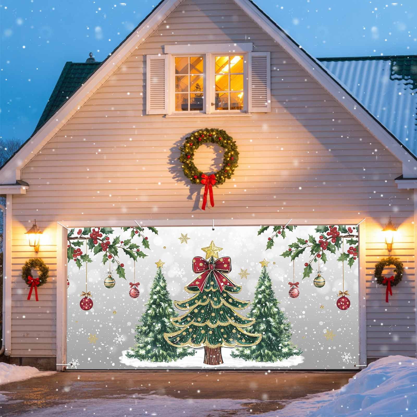Christmas Trees Garage Door Banner Covers, Xmas Trees Balls Berry ...