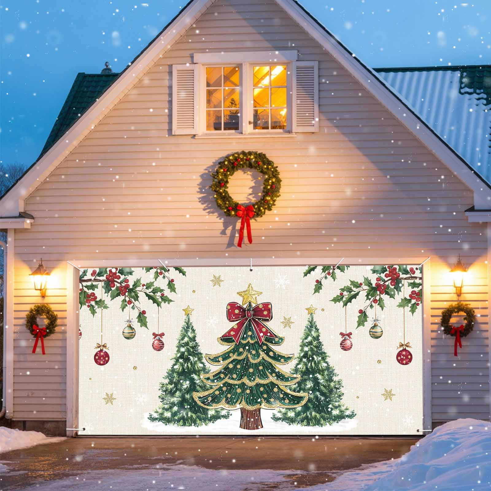 Christmas Trees Garage Door Banner Covers, Xmas Trees Balls Berry ...