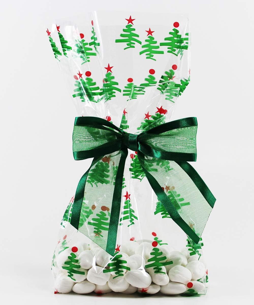 Christmas Trees Holiday Cellophane Treat Party Favor Bags with Twist ...