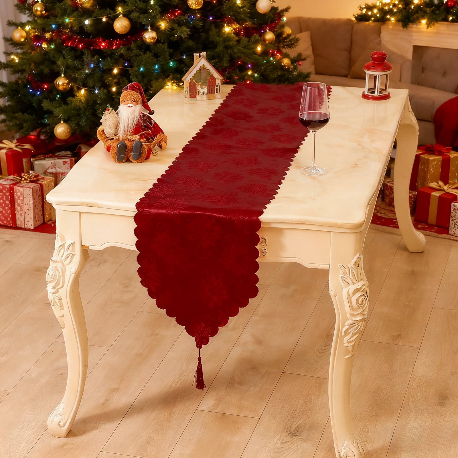 Christmas Trees Merry Xmas Table Runner, Seasonal Winter Holiday ...