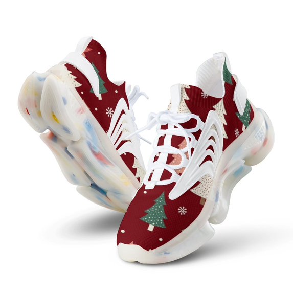 Christmas Trees Pattern on Red Walking Shoes for Men Woman Lightweight ...