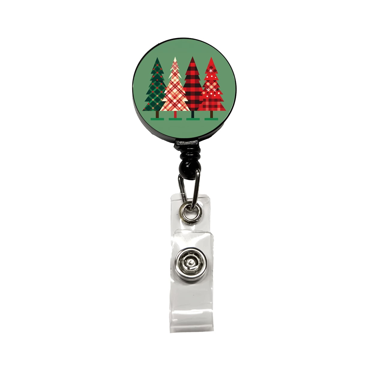 Christmas Trees Plaid Modern Cute Retractable Reel ID Badge Key Card ...