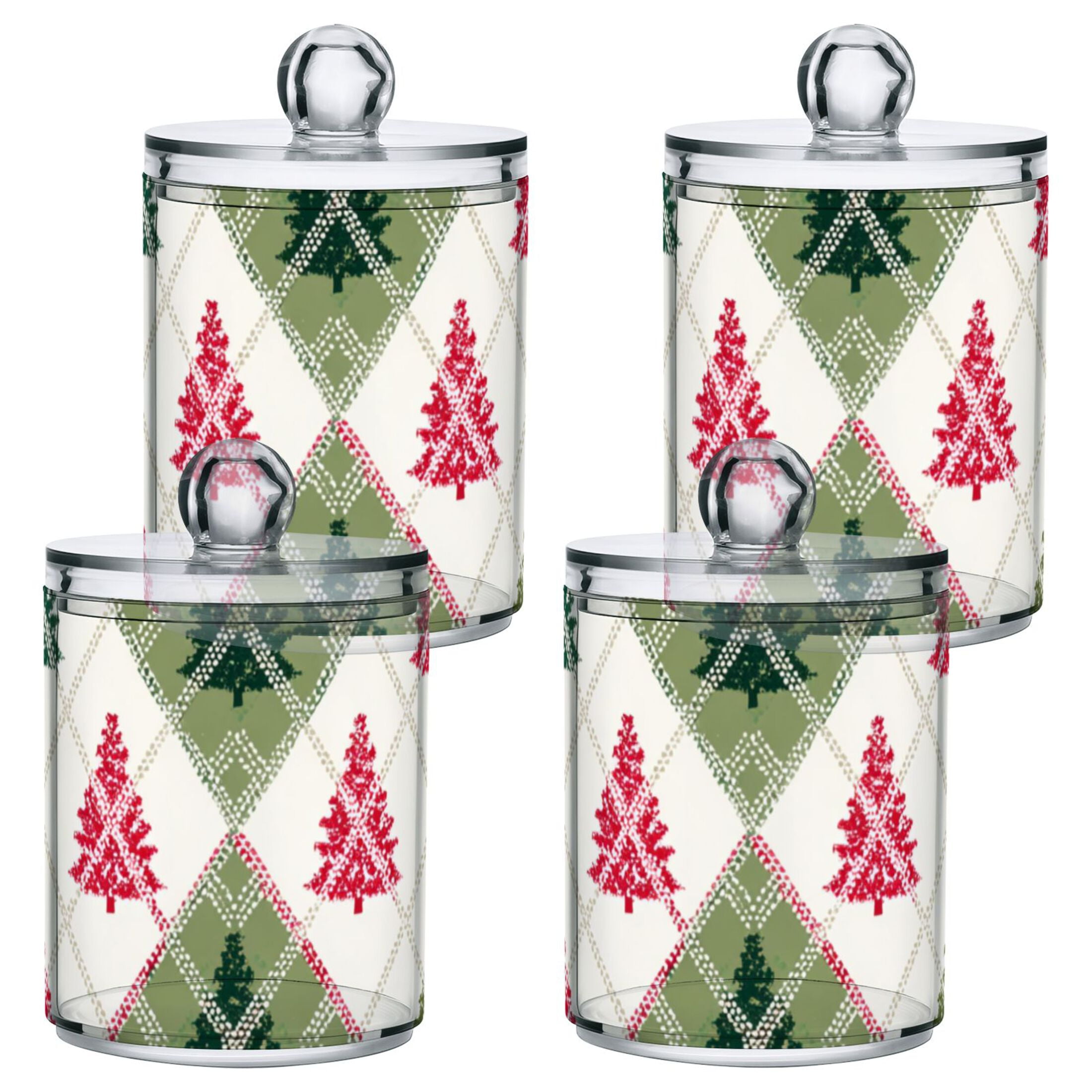 Christmas Trees Plaids in Red Beige Green Translucent Plastic Cans ...