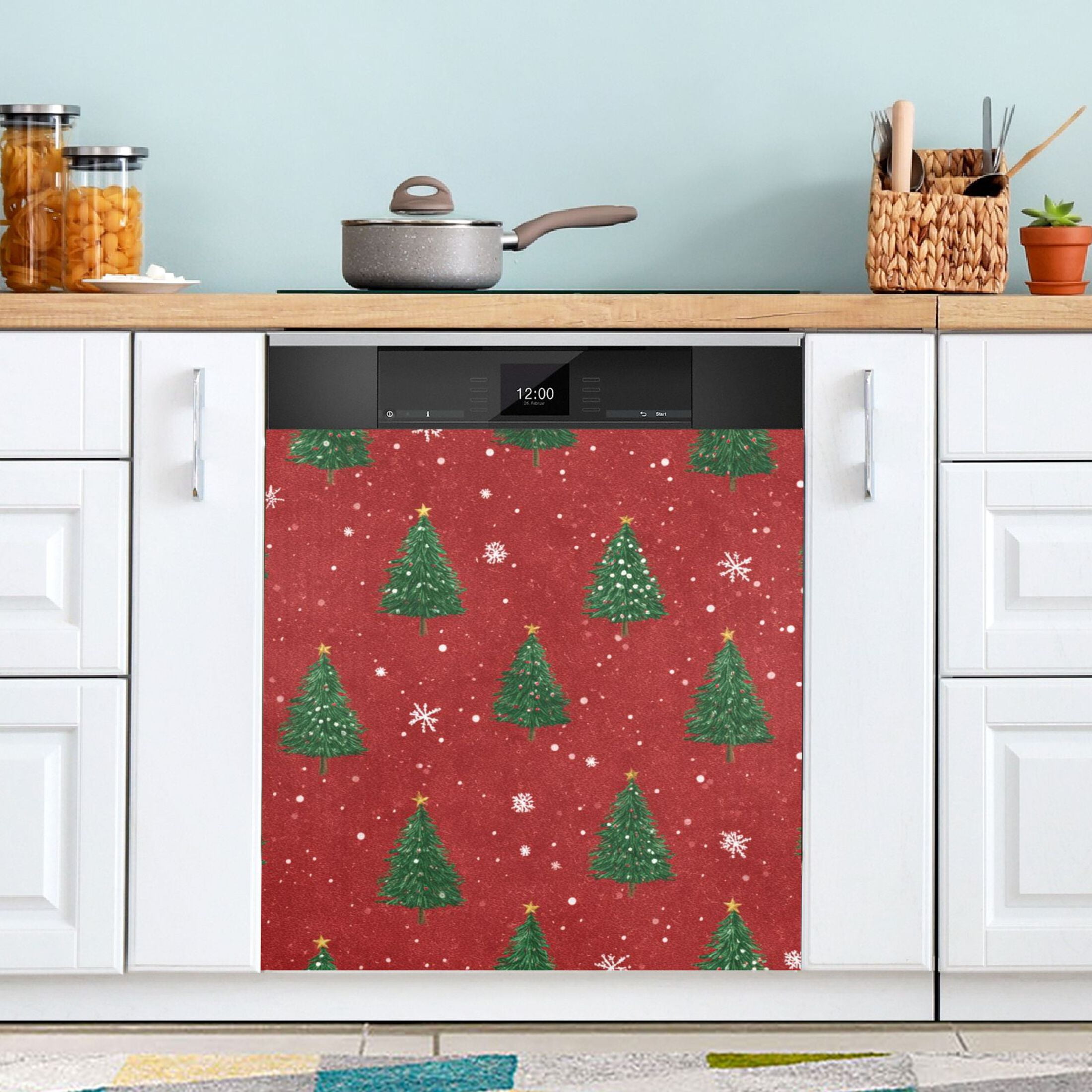 Christmas Trees Red Background Dishwasher Magnet Refrigerator Magnetic ...