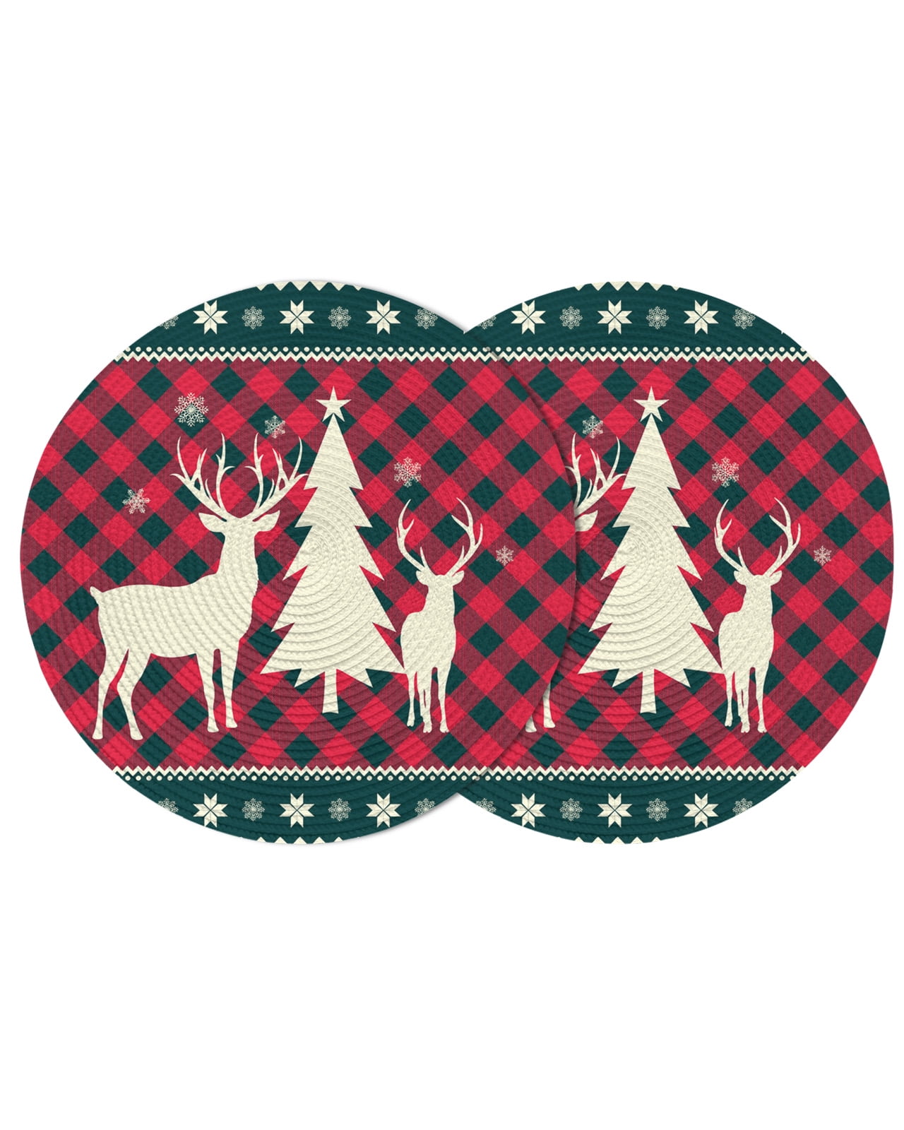 Christmas Trees Reindeer Elk Round Table Placemats set of 2, Red ...