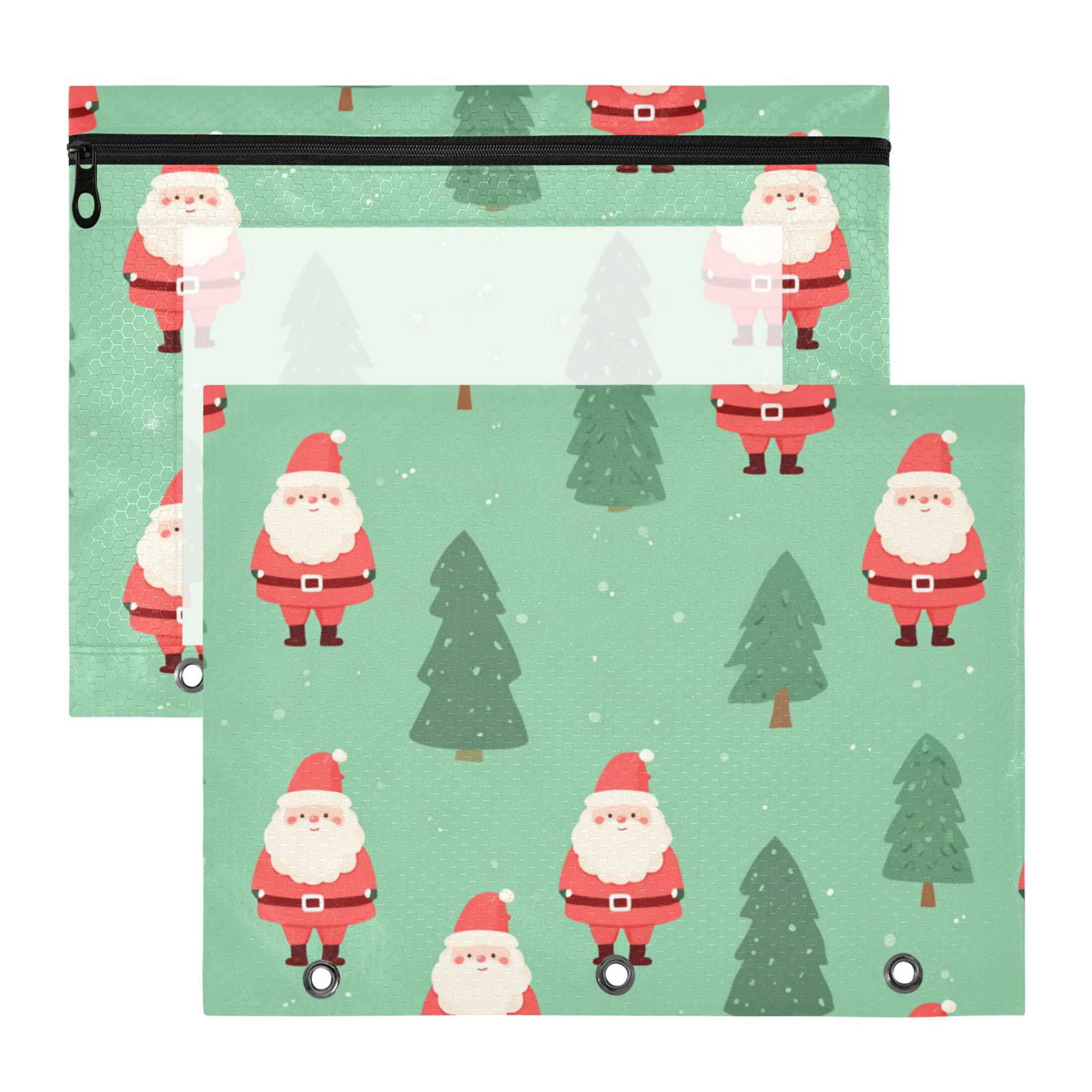 Christmas Trees Santa Claus 3-Ring Binder Pocket with Zipper Pencil ...