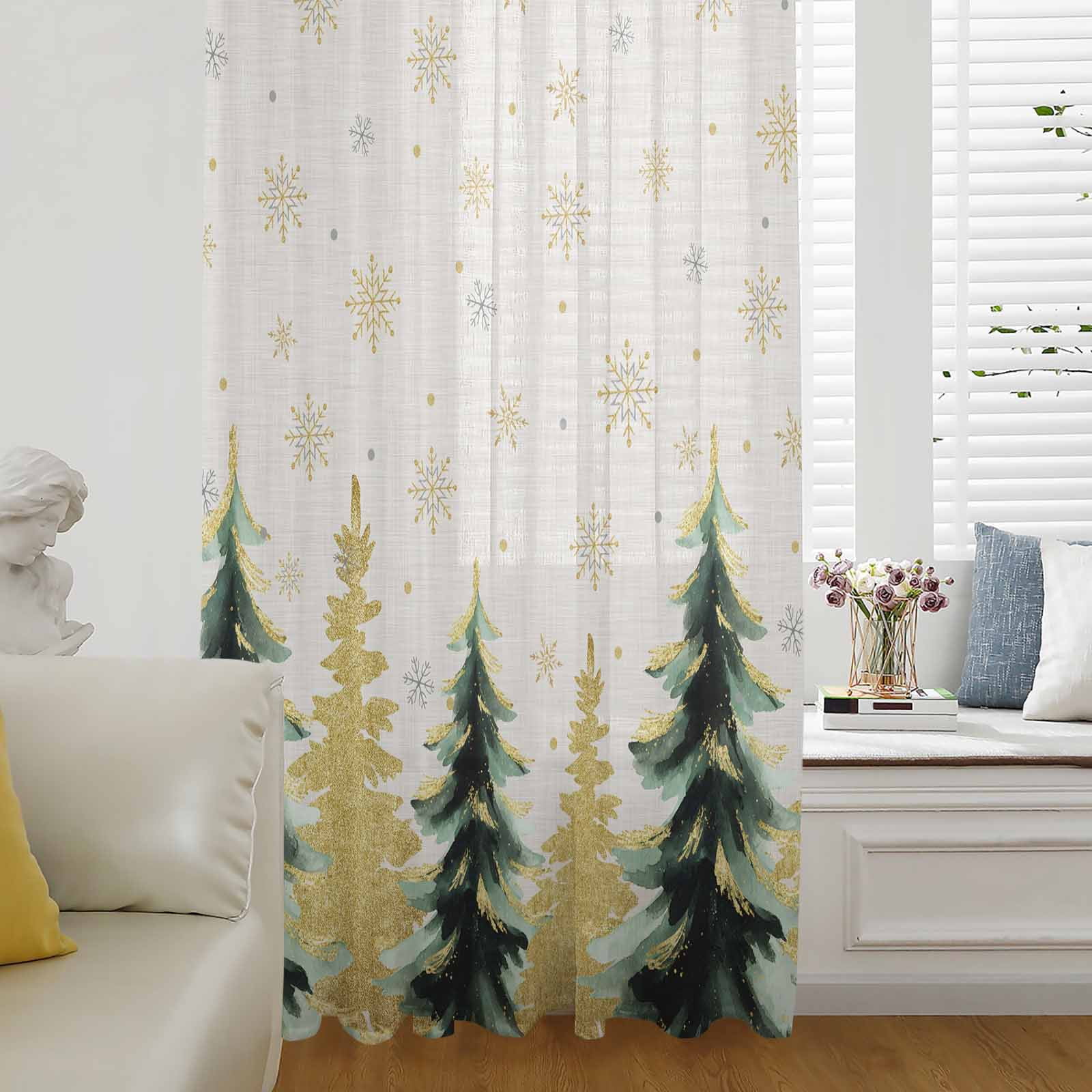 Christmas Trees Semi Sheer Curtains Drapes for Living Room, Bedroom ...