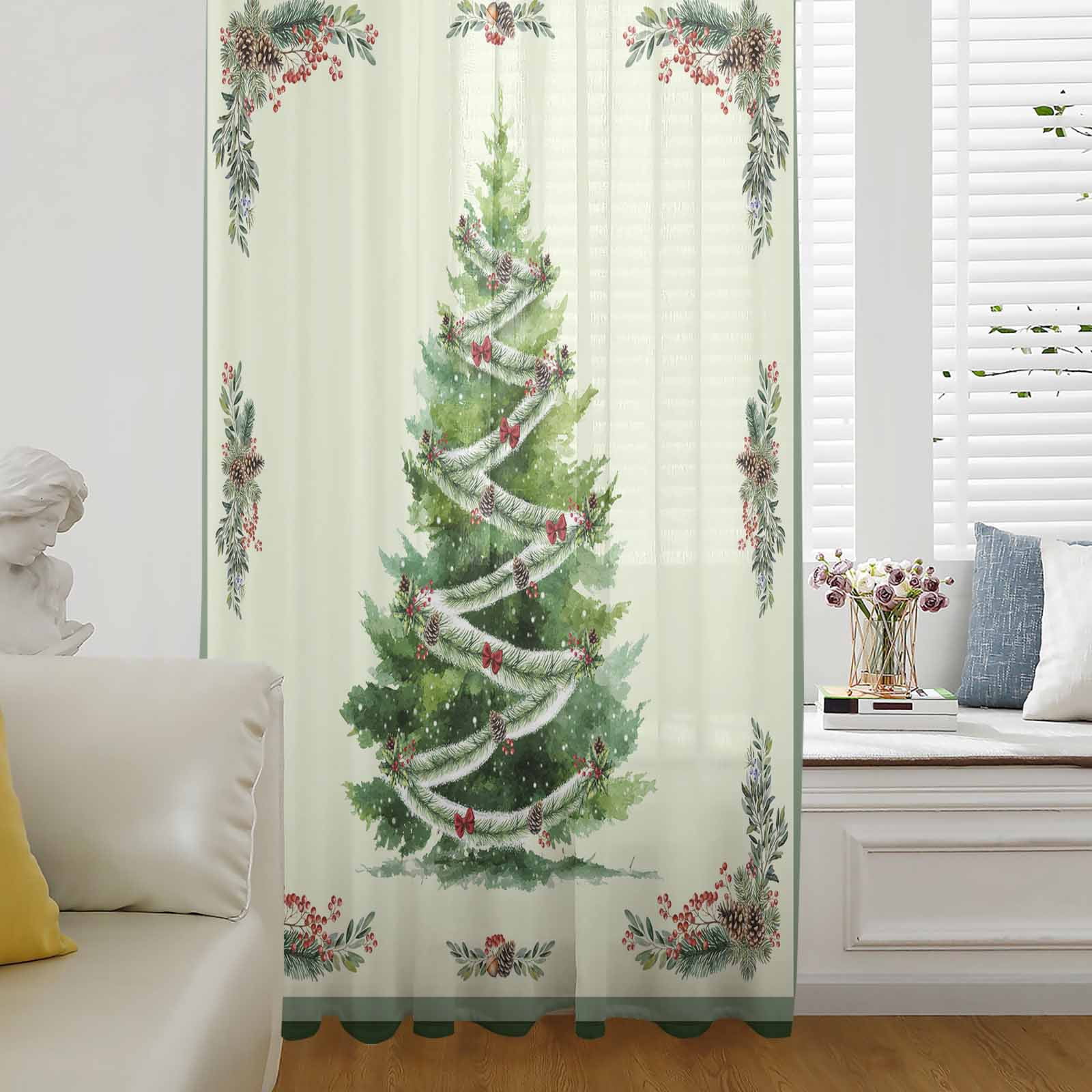 Christmas Trees Semi Sheer Curtains Drapes for Living Room,Bedroom ...