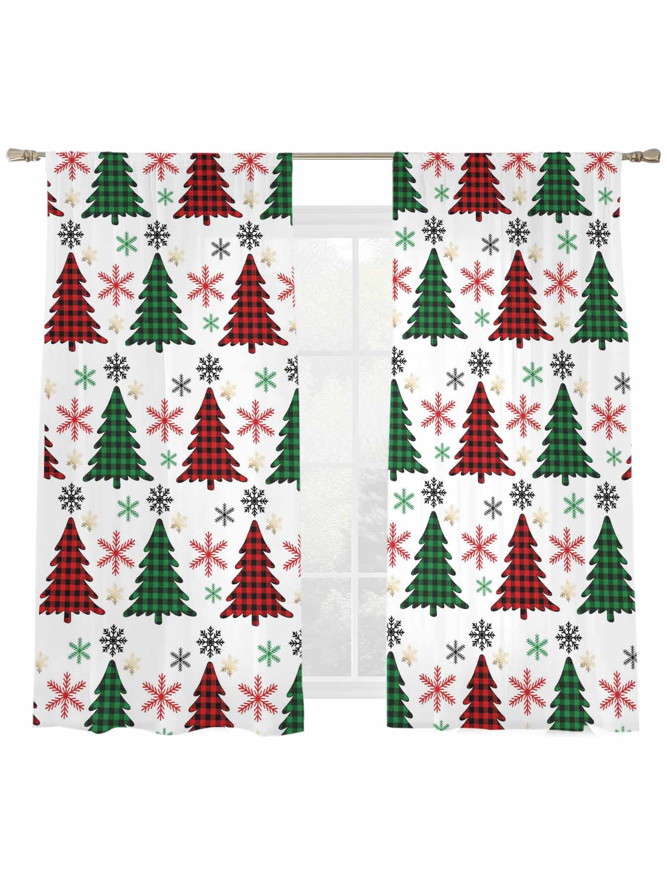 Christmas Trees Sheer Curtains 72 inches Long, Red Green Black Plaid ...