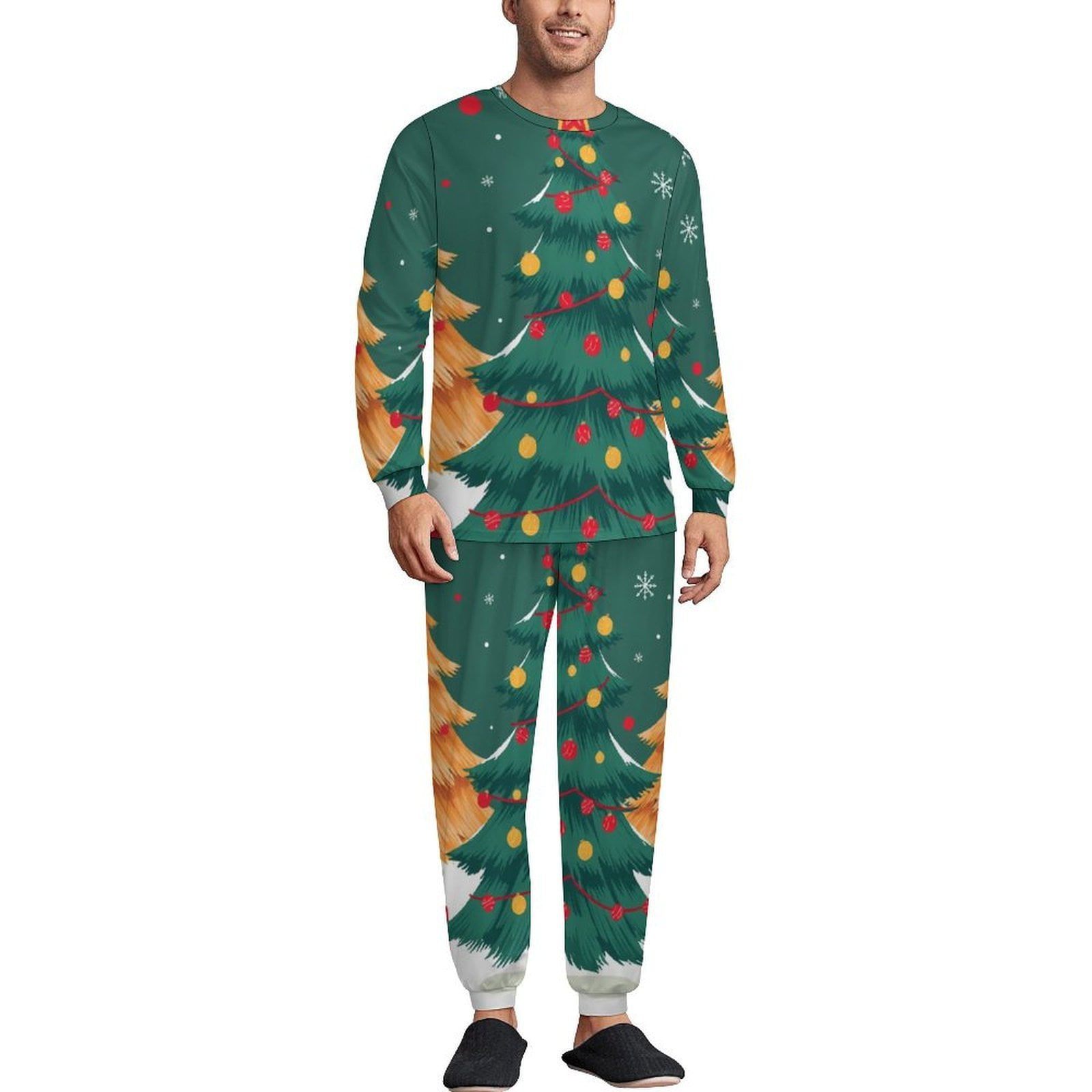 Christmas Trees Snow Gifts Pajamas Long Sleeves 2 Pieces Room Pajama ...
