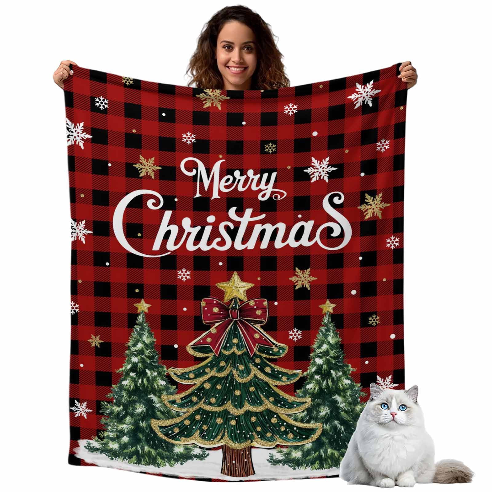 Christmas Trees Snowflakes Throw Blanket Flannel Fleece Throws, Red ...