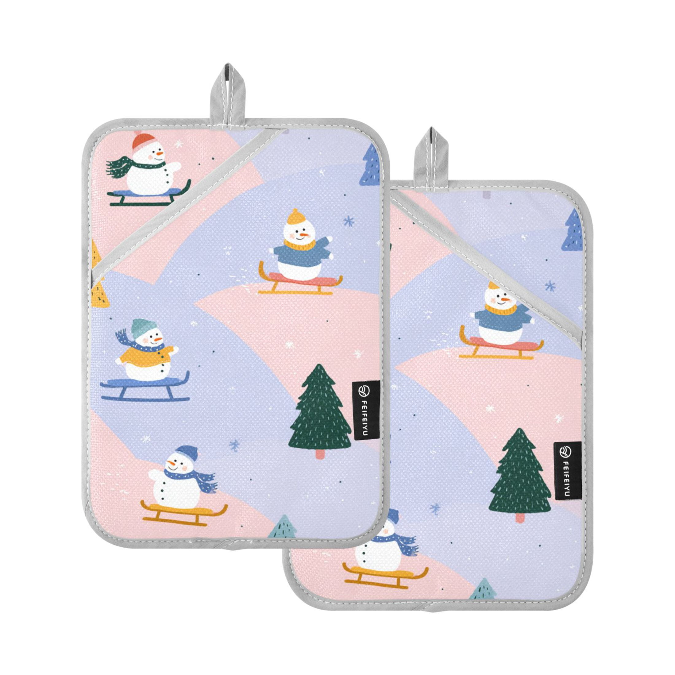 Christmas Trees Snowman Sledding Cartoon Pot Holder Heat Resistant Mat ...