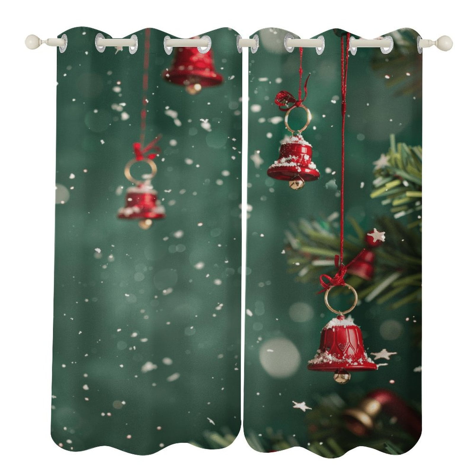 Christmas Trees, Snowmen 2 Panel Curtain Set, Watercolor Painting ...