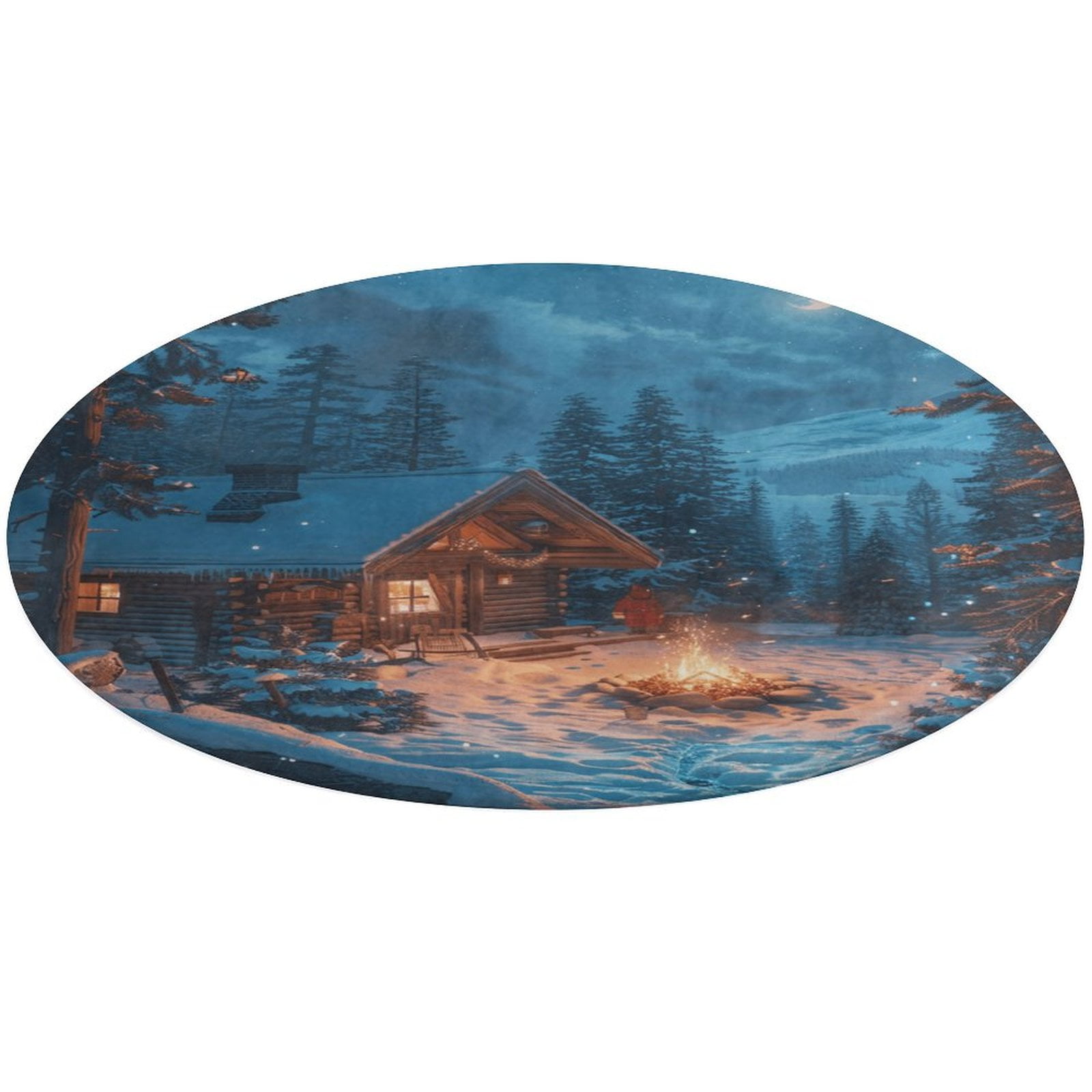 Christmas Trees, Snowmen Floral Medallion Round Rug - Small Round Area ...