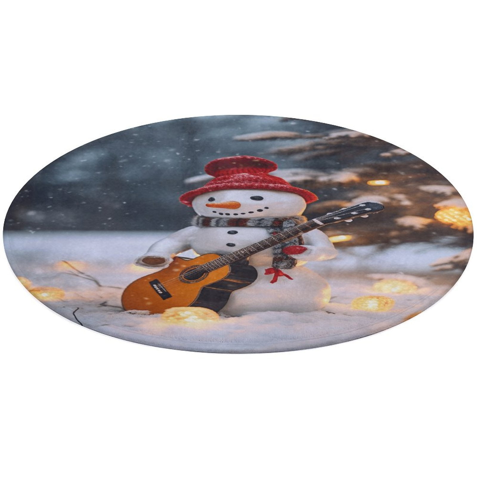 Christmas Trees, Snowmen Floral Medallion Round Rug - Small Round Area ...