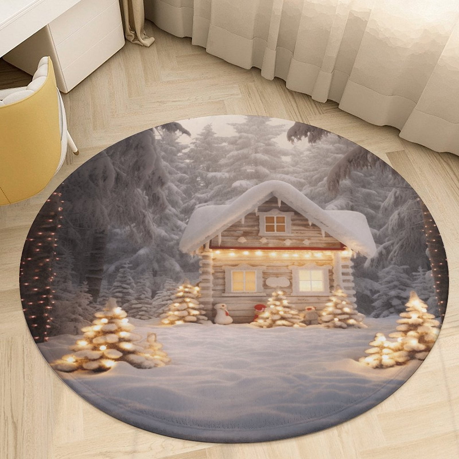 Christmas Trees, Snowmen Round Rugs -Washable Non-Slip Small Round Area ...
