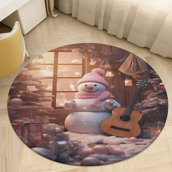 Christmas Trees, Snowmen Round Rugs -Washable Non-Slip Small Round Area ...