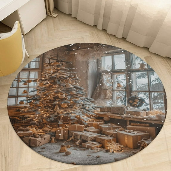Christmas Trees, Snowmen Round Rugs -Washable Non-Slip Small Round Area ...