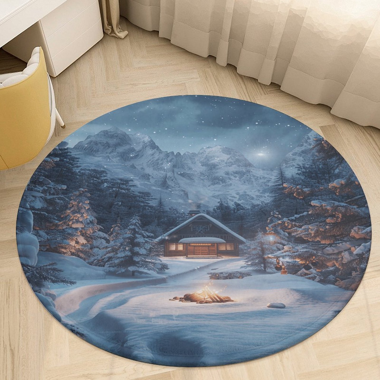 Christmas Trees, Snowmen Round Rugs -Washable Non-Slip Small Round Area ...