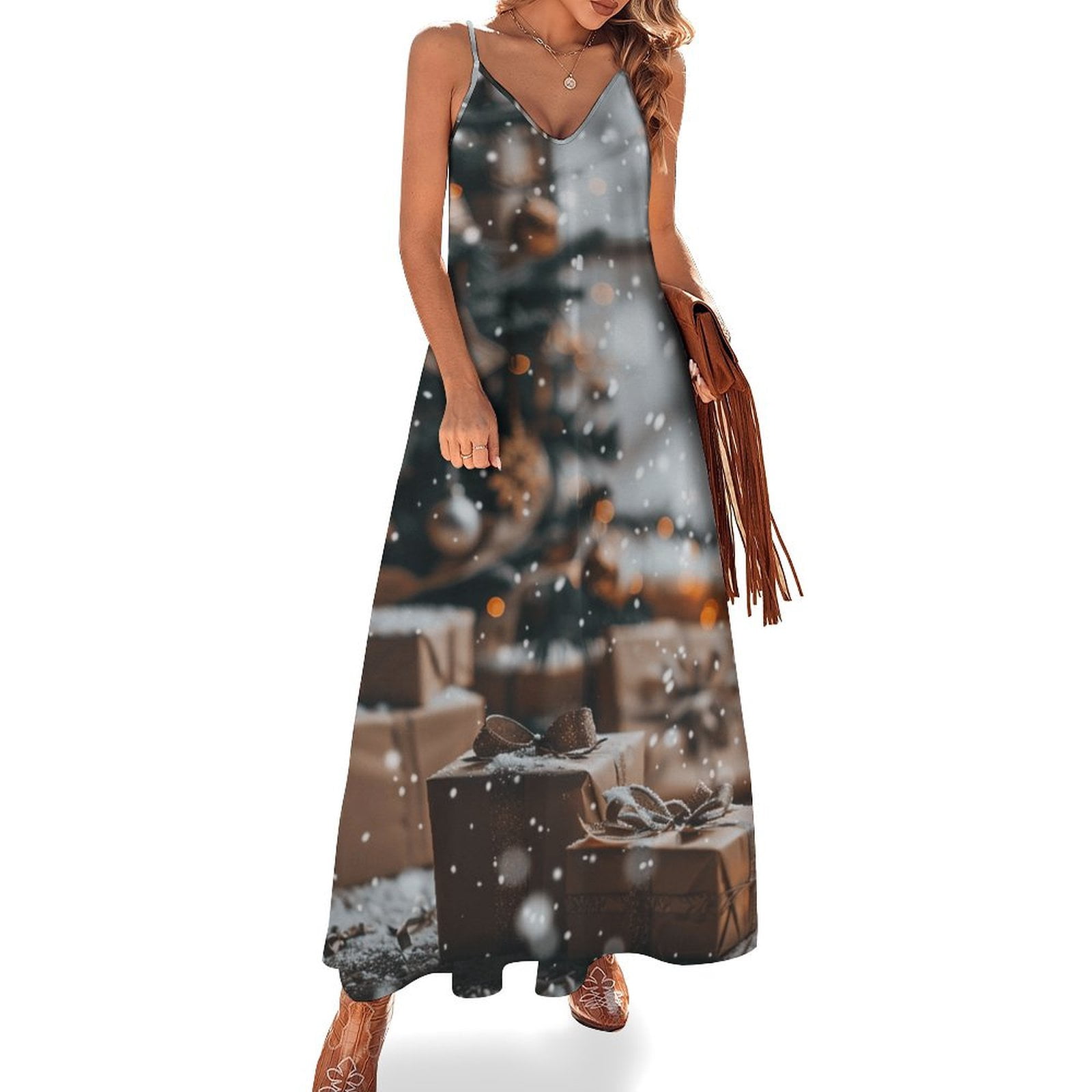Christmas Trees, Snowmen Sleeveless Dress Women's Luxury Party Dress ...