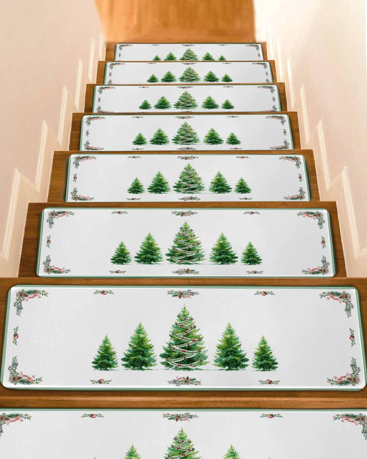Christmas Trees Stair Treads for Wooden Steps Indoor Runner Rug Carpet ...