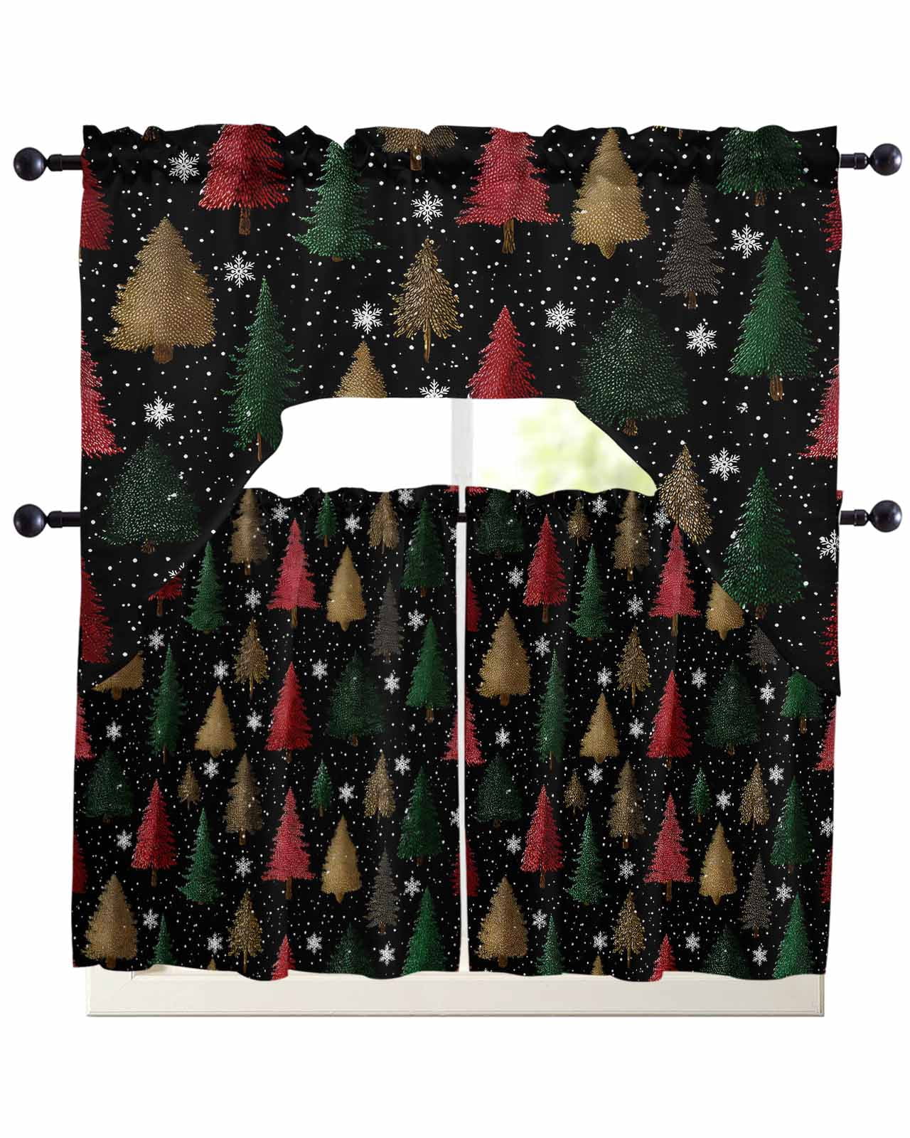 Christmas Trees Swag Curtains for Living Room/Bedroom Windows, Red ...
