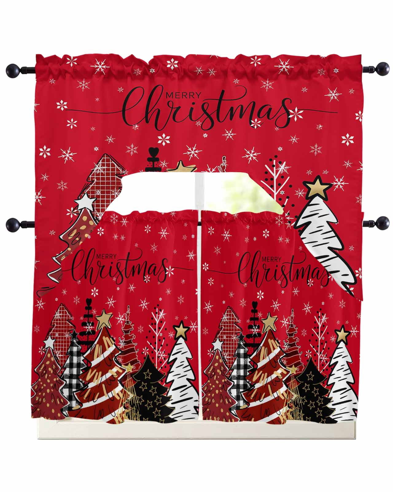 Christmas Trees Swag Curtains for Living Room/Bedroom Windows, Red Xmas ...