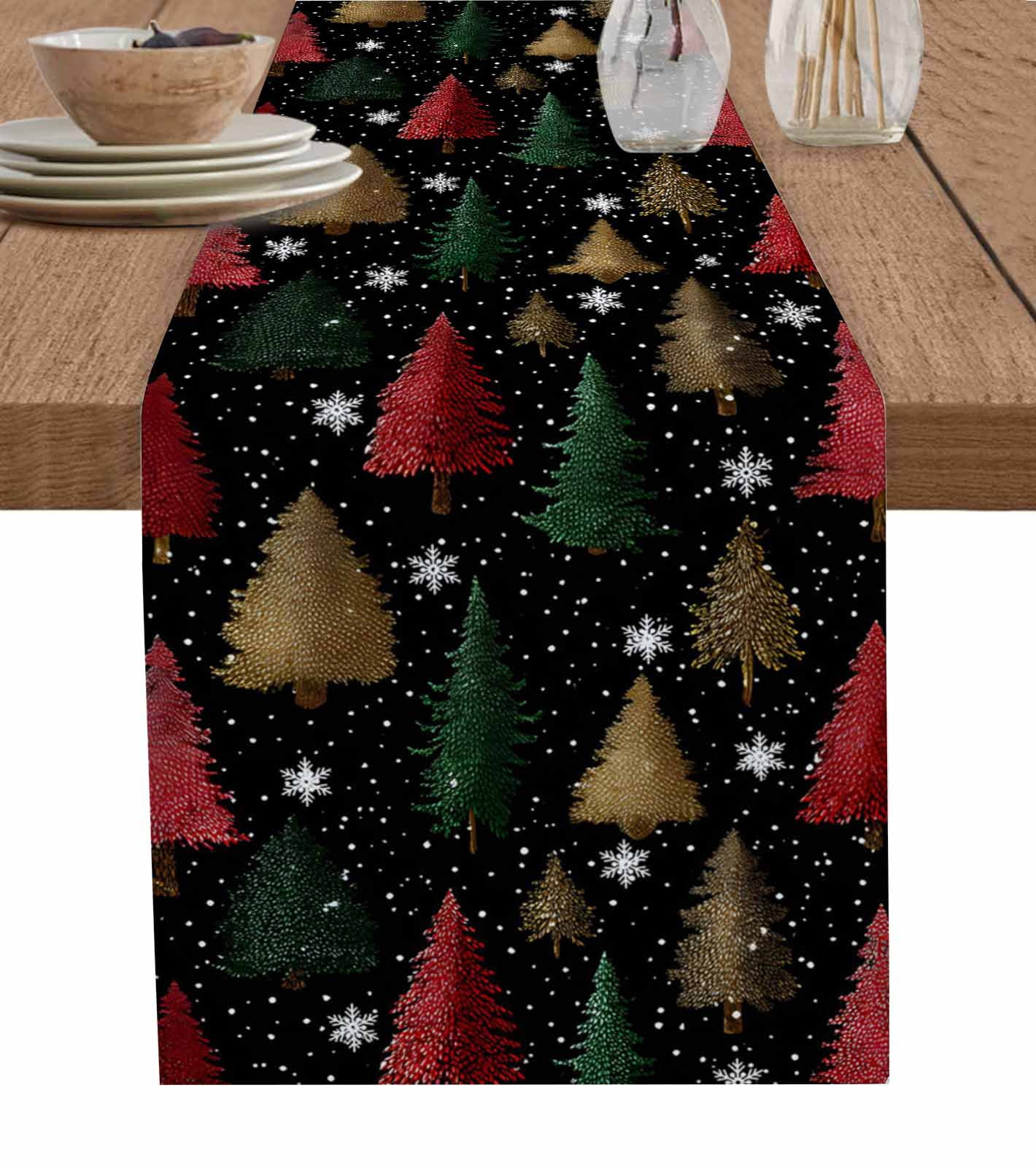 Christmas Trees Table Runner 120 Inches, Red Green Yellow Xmas Tree ...