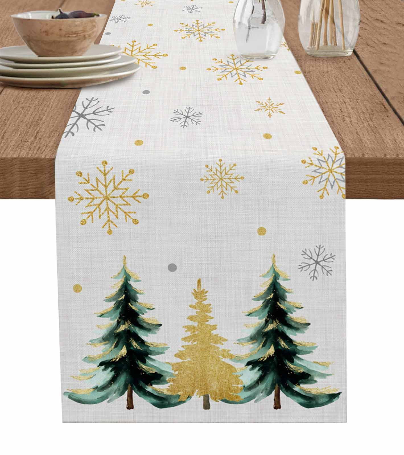 Christmas Trees Table Runner 36 Inches, Golden Green Xmas Tree ...