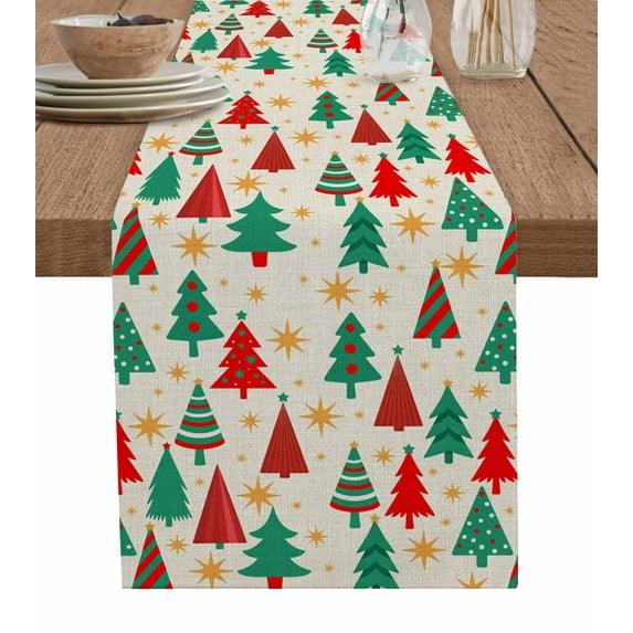 Christmas Trees Table Runner 48 Inches, Beige Xmas Tree Star Winter ...