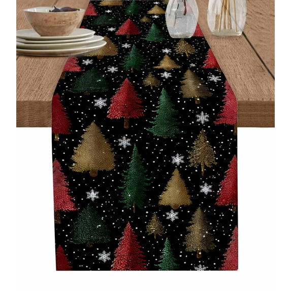 Christmas Trees Table Runner 72 Inches, Red Green Yellow Xmas Tree ...