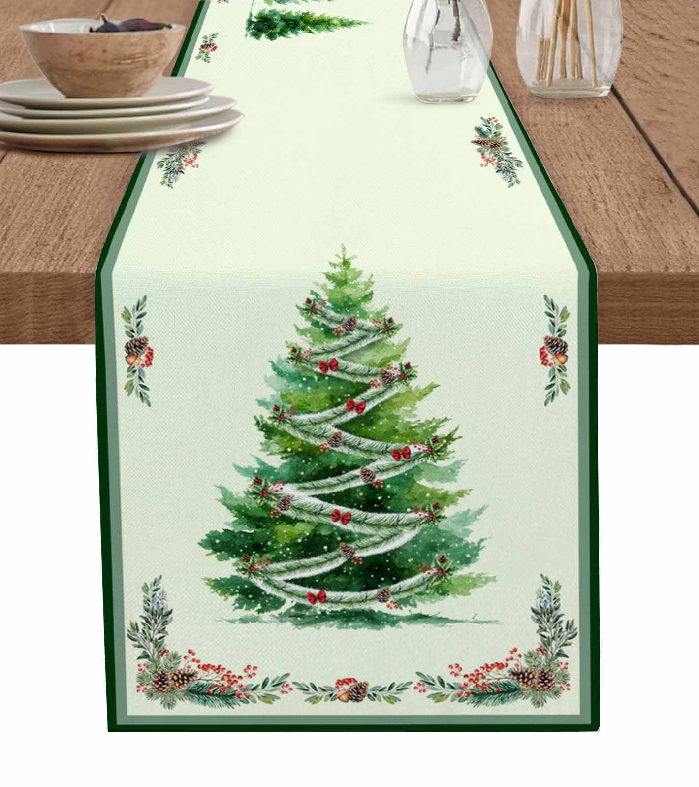 Christmas Trees Table Runner 72 Inches, Winter Pine Fruit Xmas ...