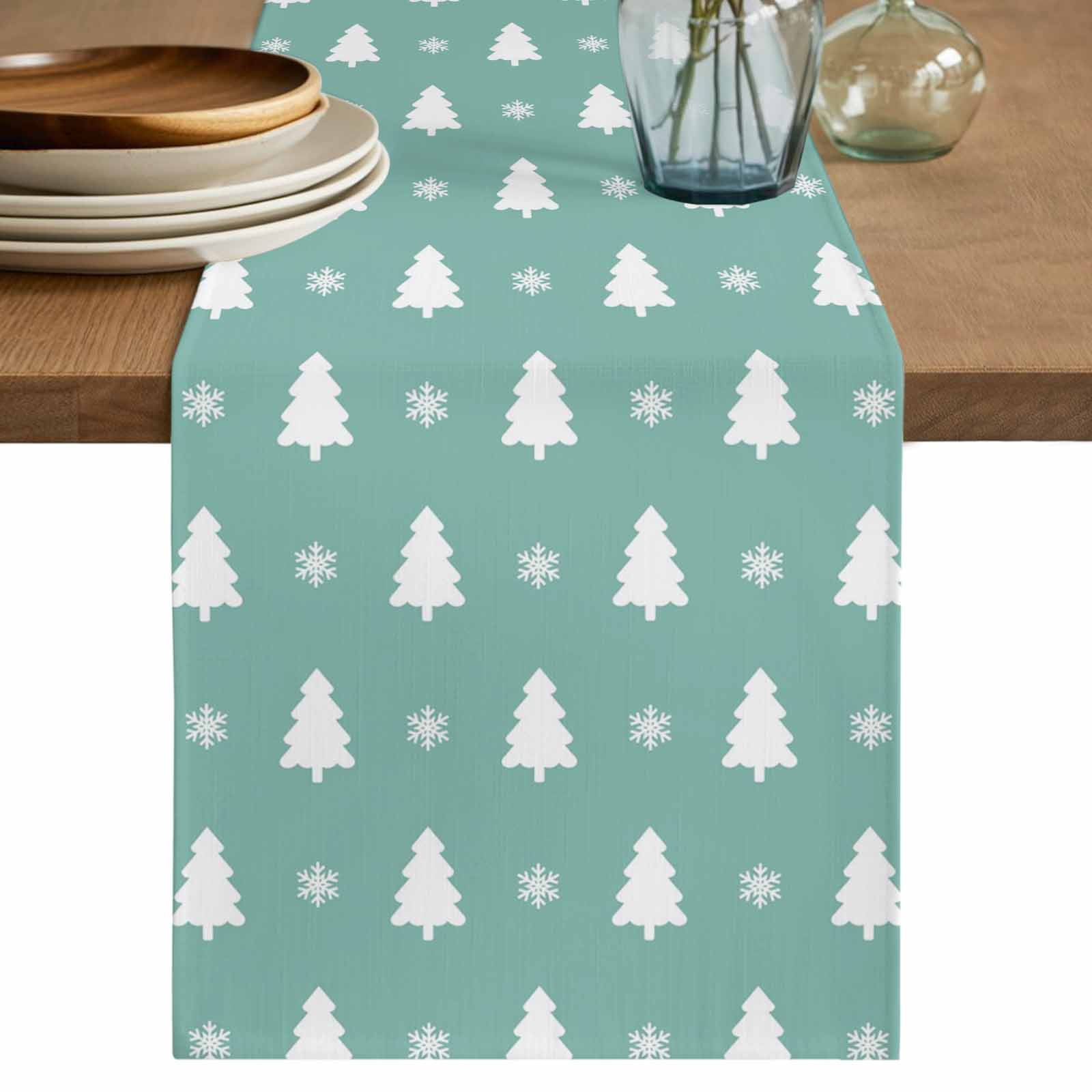 Christmas Trees Table Runner 90 Inches, Xmas Snowflakes Winter Pine ...