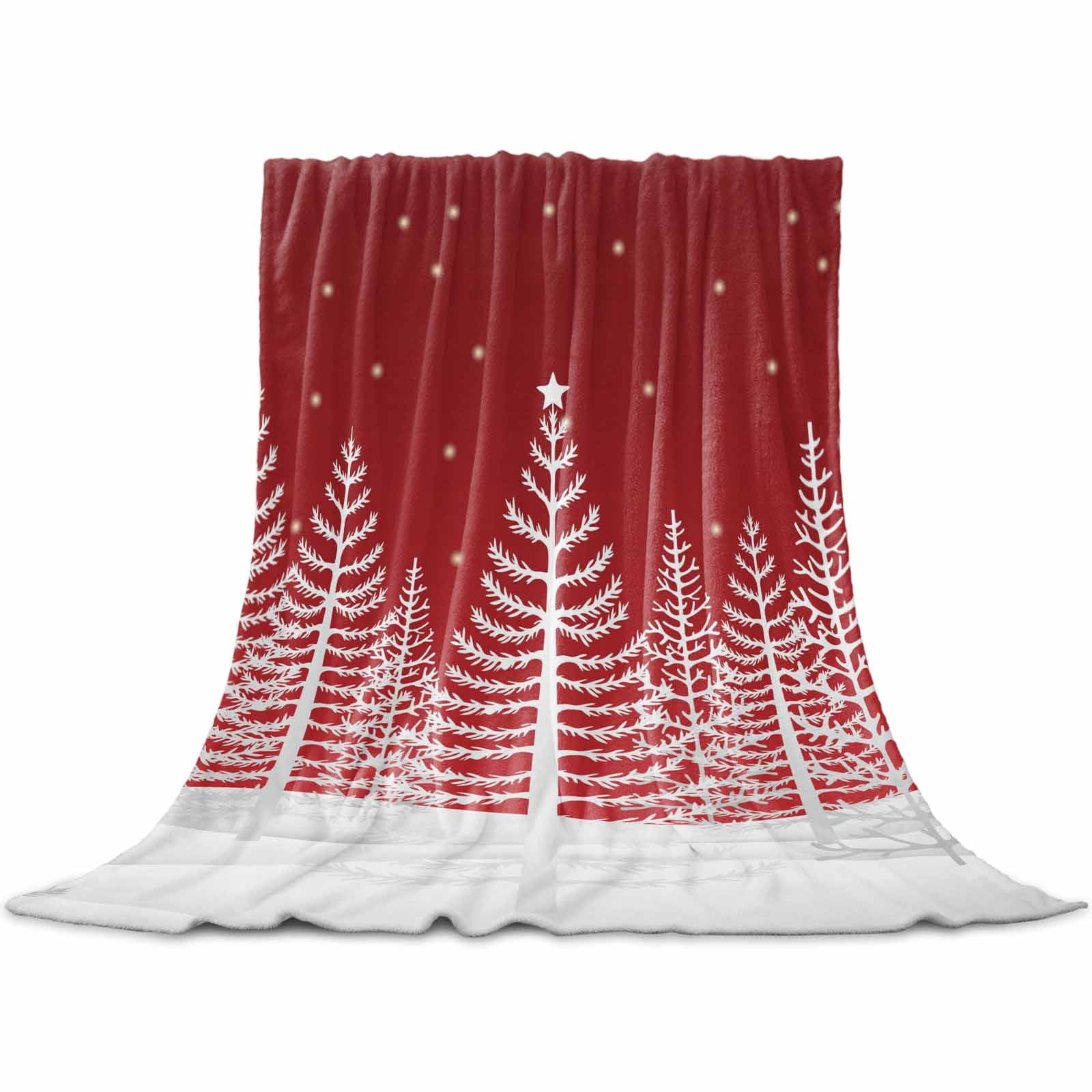 Christmas Trees Throw Flannel Blanket 32x48In White Winter Tree Red Sky ...