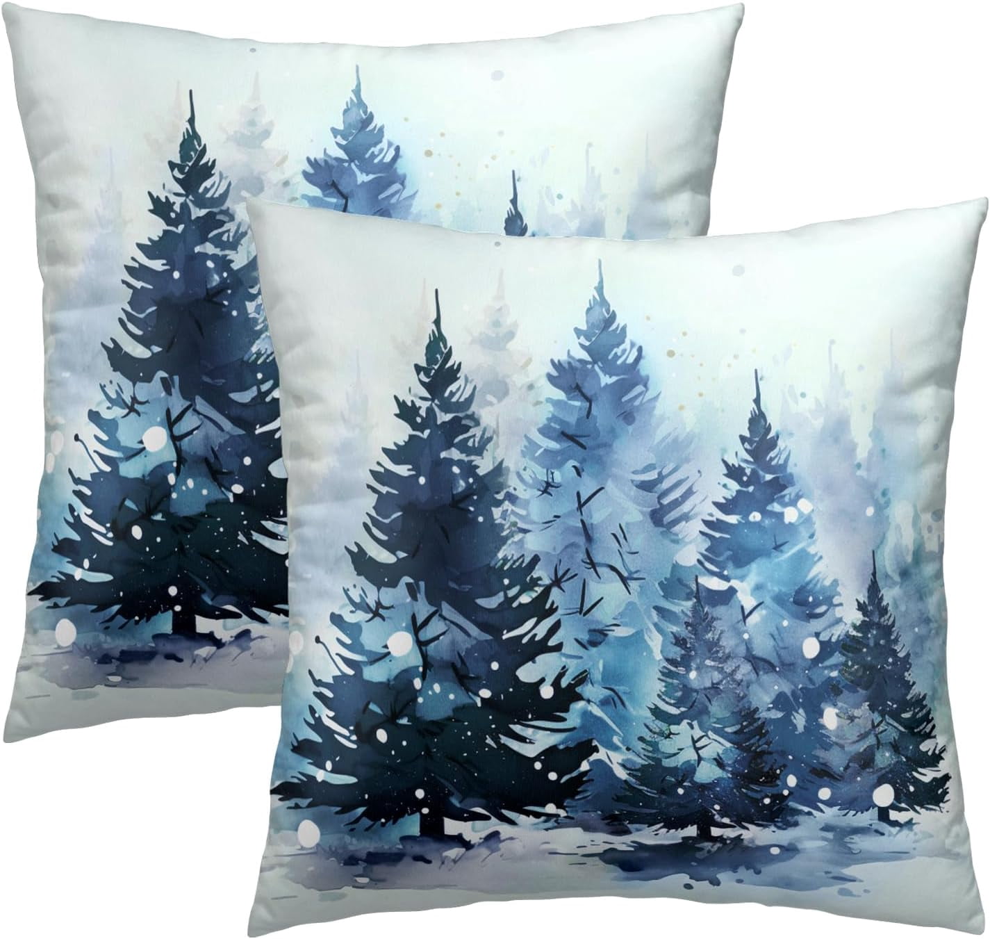 Christmas Trees Throw Pillow Covers 16x16 Set of 2, Winter Snowy Blue ...