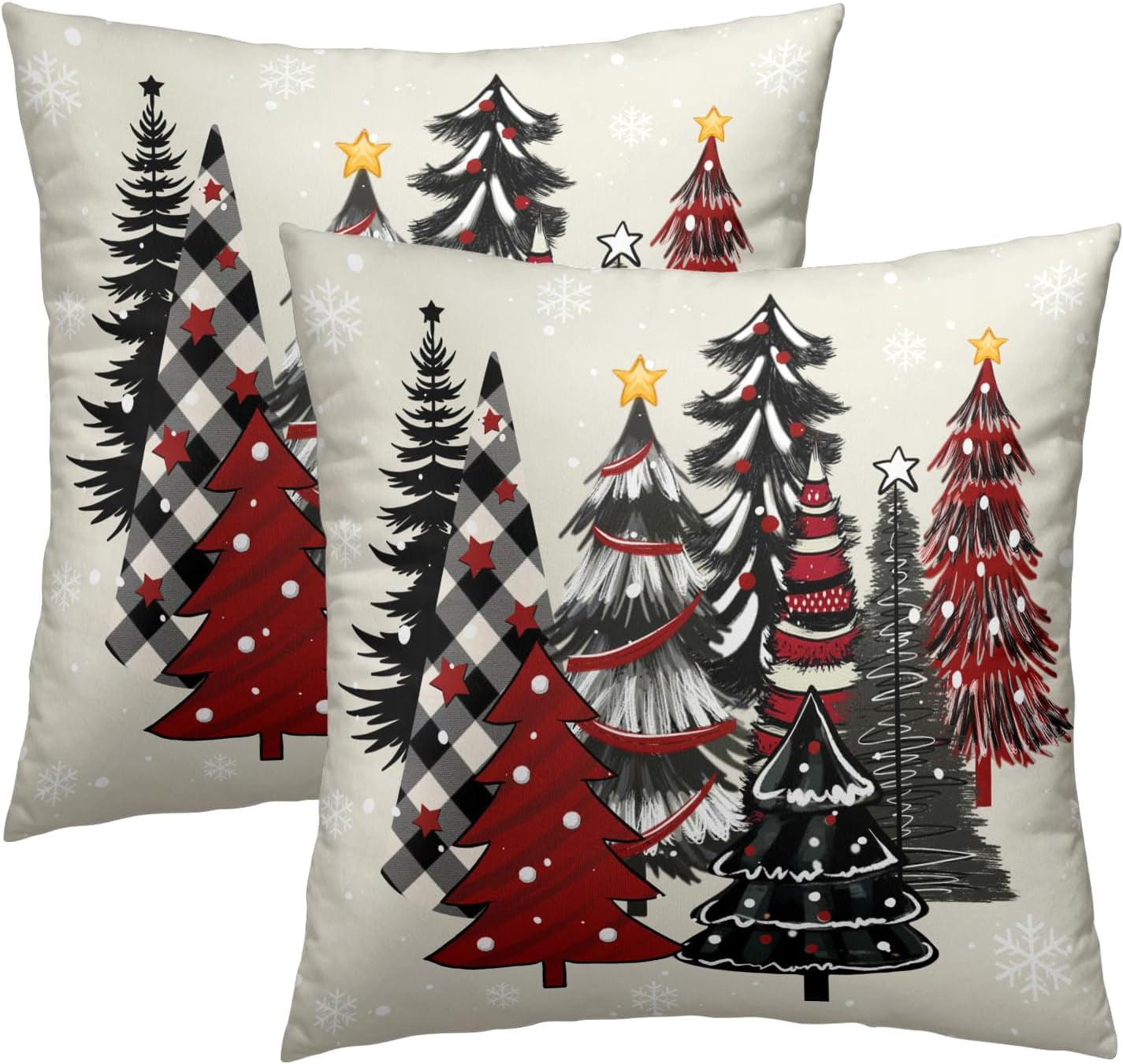 Christmas Trees Throw Pillow Covers 18x18 Set of 2, Xmas Tree Red Black ...