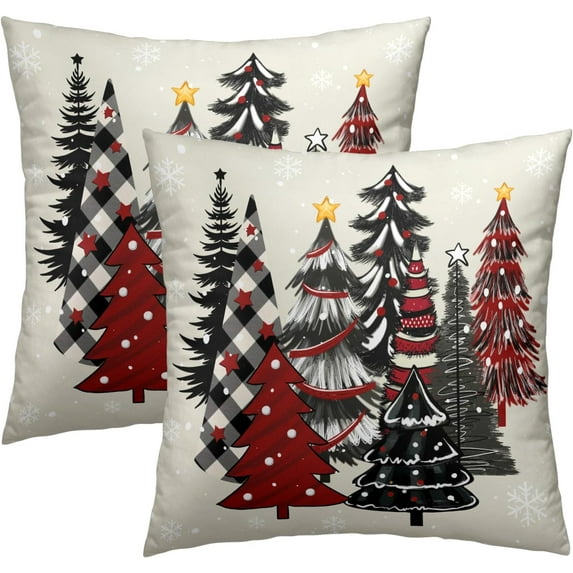 Christmas Trees Throw Pillow Covers 18x18 Set of 2, Xmas Tree Red Black ...