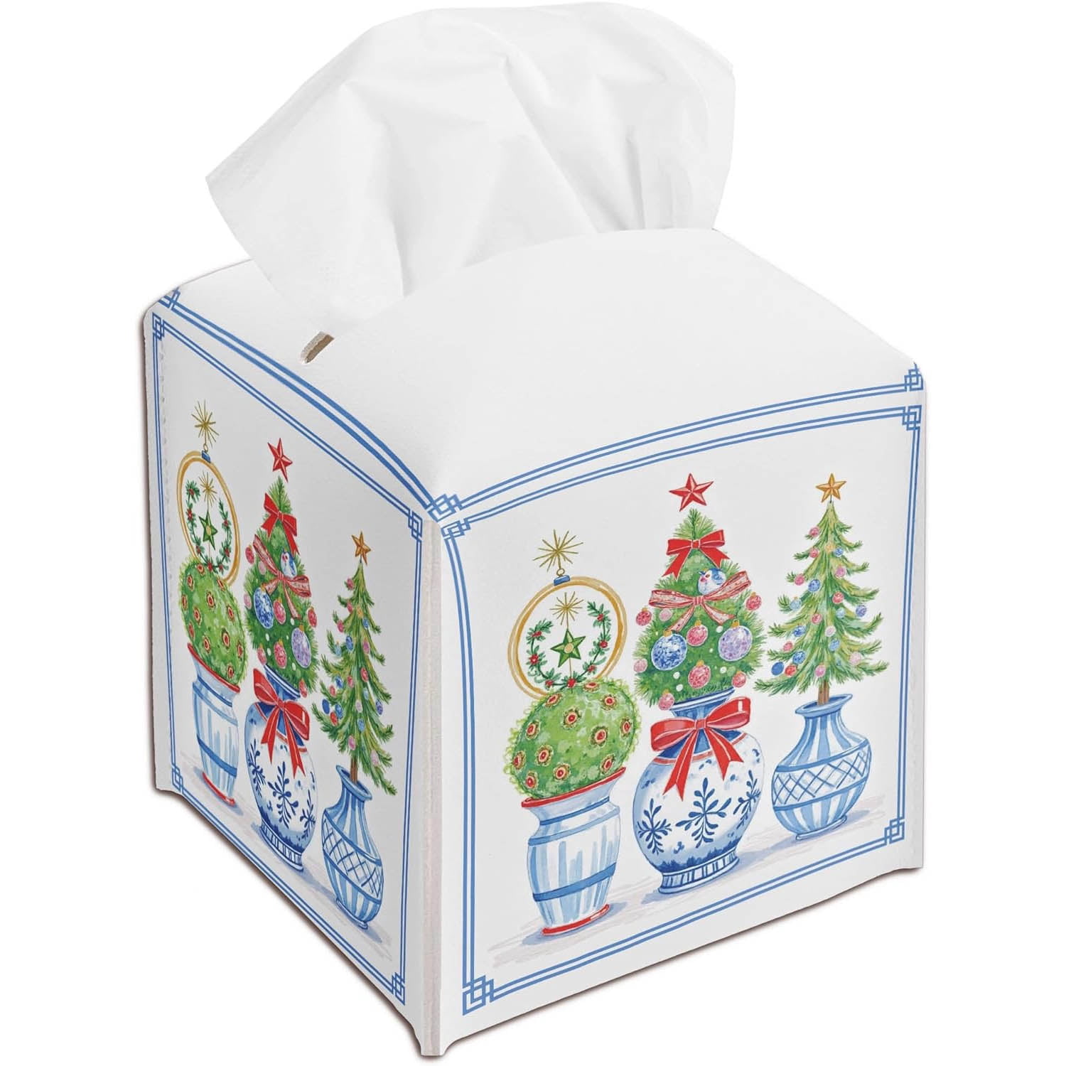 Christmas Trees Tissue Box Cover Square, Leather Tissue Box Cover ...